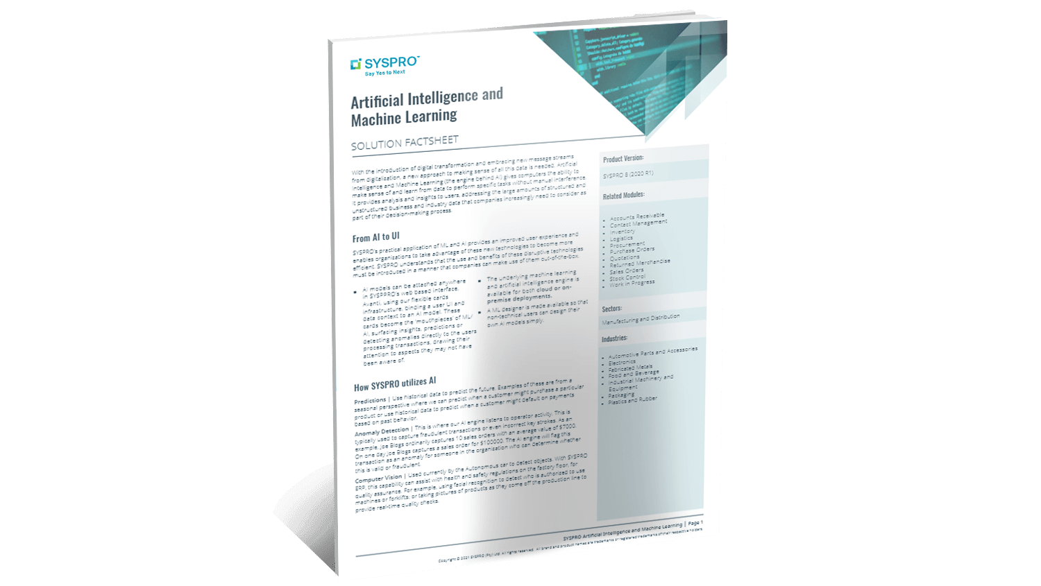 Artificial Intelligence and Machine Learning | Factsheet | SYSPRO ERP